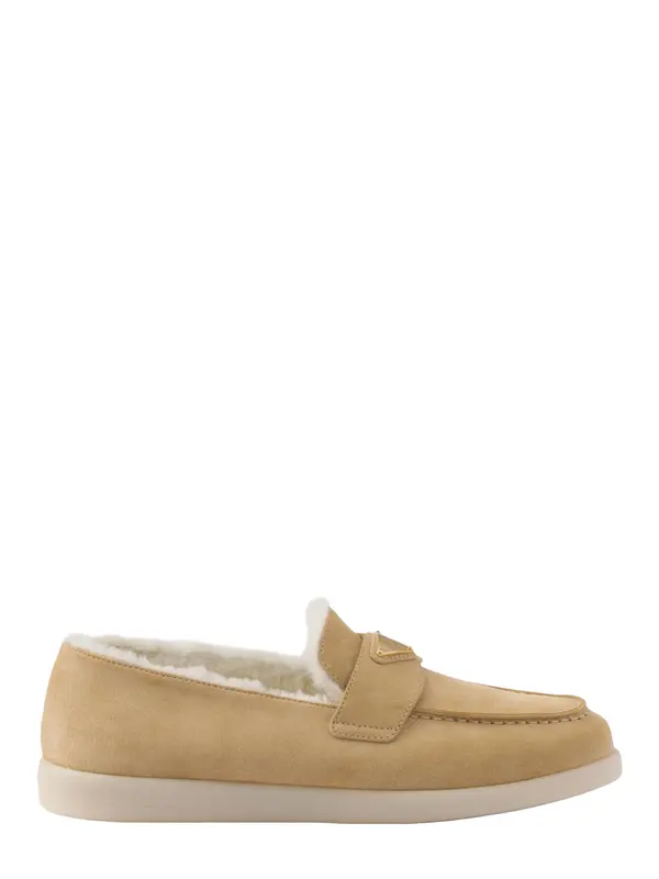 Prada Suede Shearling Loafers - Neutral