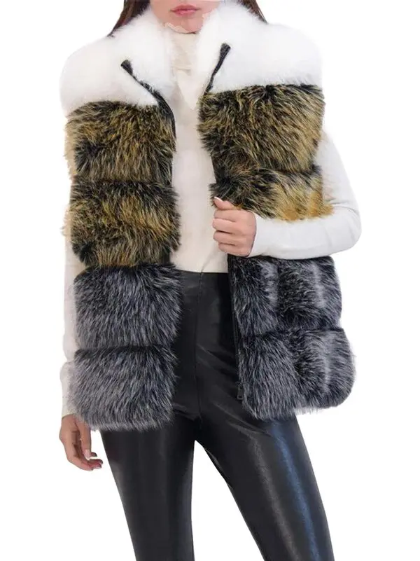 Theia Fox-like Faux Fur Vest - White Print