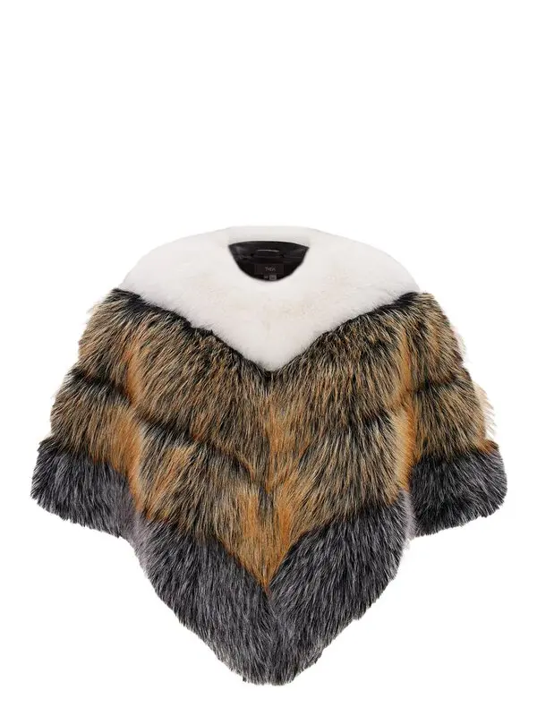 Theia Multicolor Chevron Faux Fur Cape - White Gold Silver