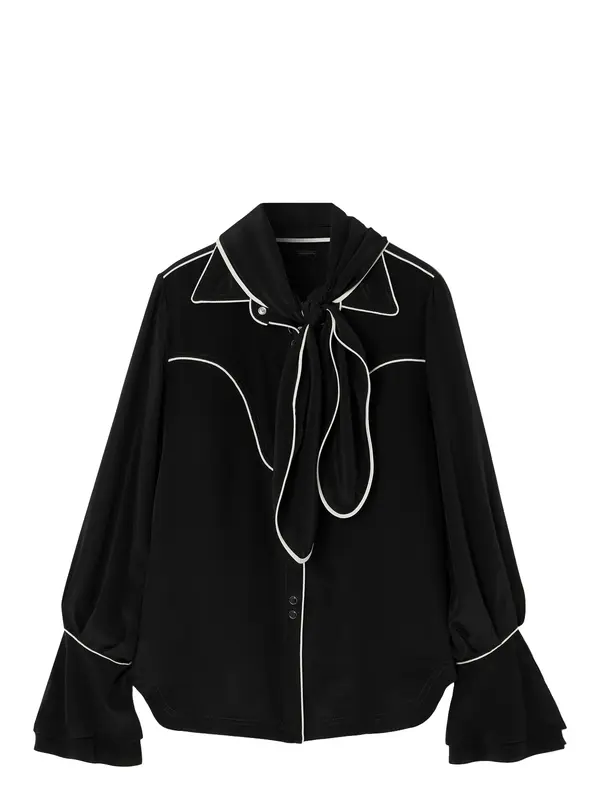 Johanna Ortiz High Tides Silk Shirt With Scarf - Black