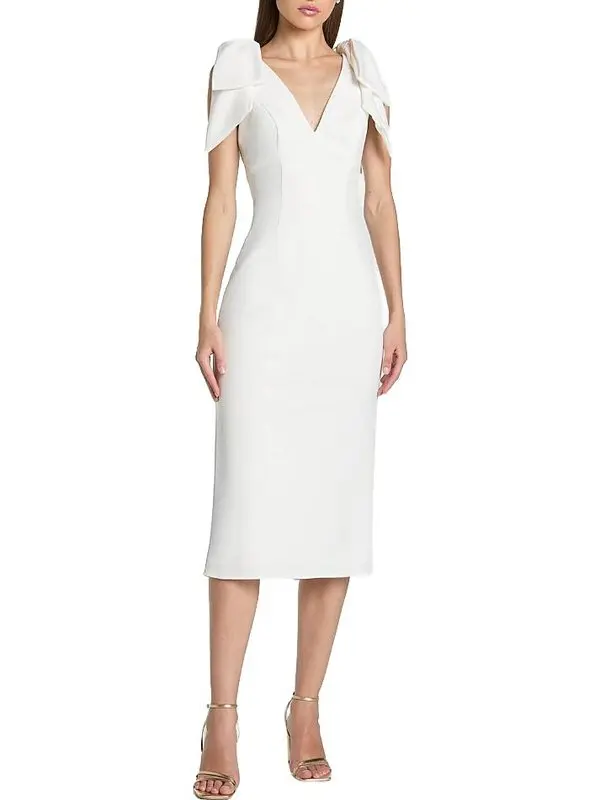 Mac Duggal Bow Strap Crepe Midi Dress - Ivory