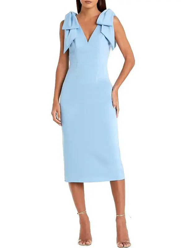 Mac Duggal Bow Strap Crepe Midi Dress - Powder Blue
