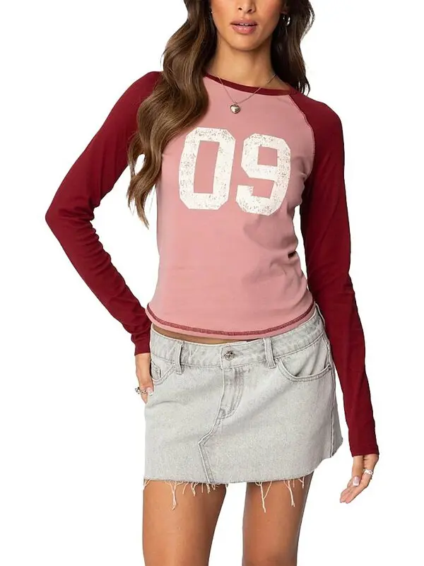EDIKTED 09 Raglan Long Sleeve T-shirt - Pink