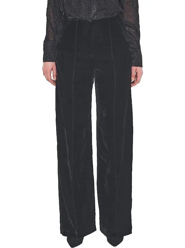 AS By DF Fiona Velvet Straight Leg Trousers - Black