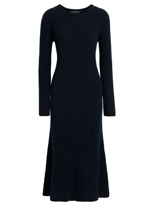 LISA YANG Samantha Ribbed Cashmere Midi Dress - Navy