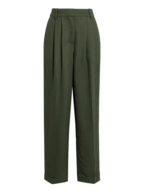 Co Pleated Wide-leg Crepe Pants - Army Green