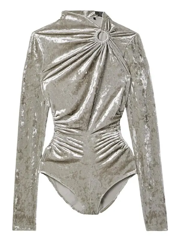 Isabel Marant Goldano Crushed-velvet Bodysuit - Stone