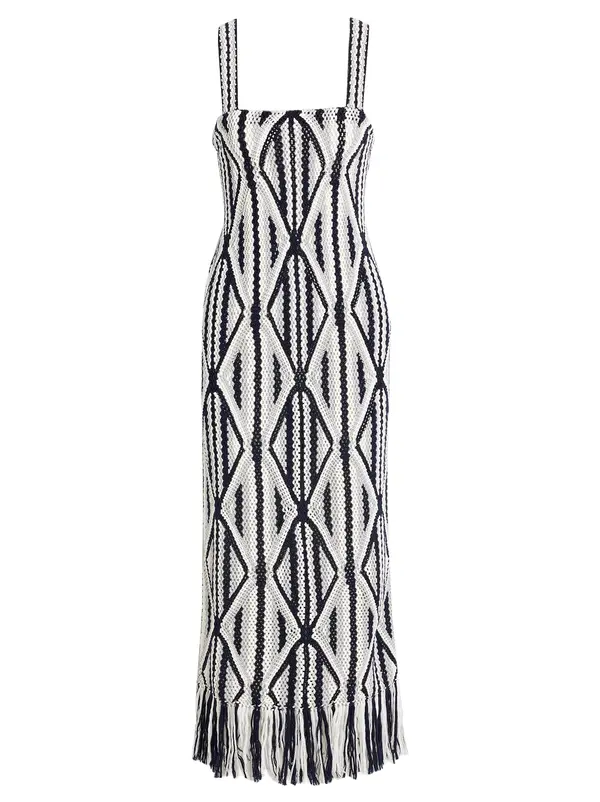 Gabriela Hearst Daria Fringed Crochet Maxi Dress - Light Gray
