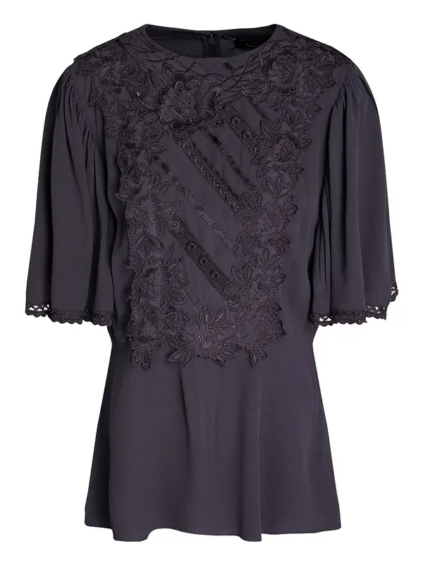 Isabel Marant Lapao Embroidered Crepe Top - Dark Purple