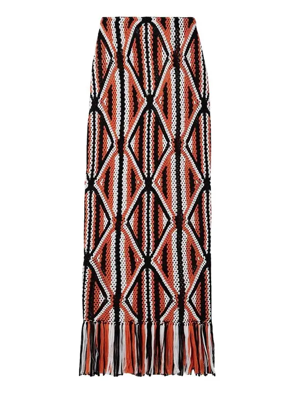 Gabriela Hearst Estes Fringed Crocheted Wool Maxi Skirt - Orange