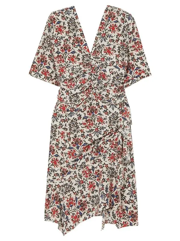 Isabel Marant Étoile Arodie Ruched Floral-print Silk-blend Crepe Dress - Ecru