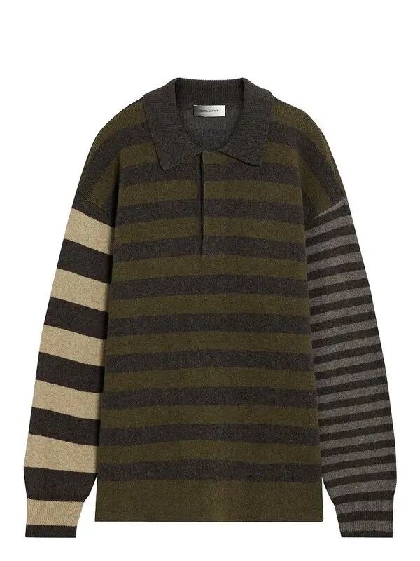 Isabel Marant Lirio Striped Woolblend Polo Sweater - Army Green