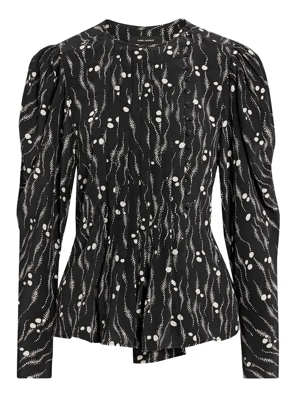 Isabel Marant Bayos Pleated Printed Blouse - Black