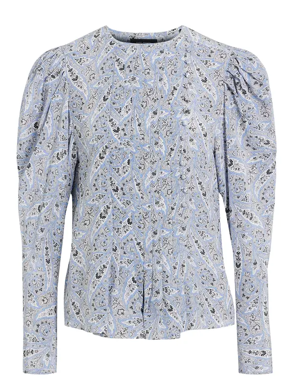 Isabel Marant Bayos Pleated Printed Blouse - Light Blue