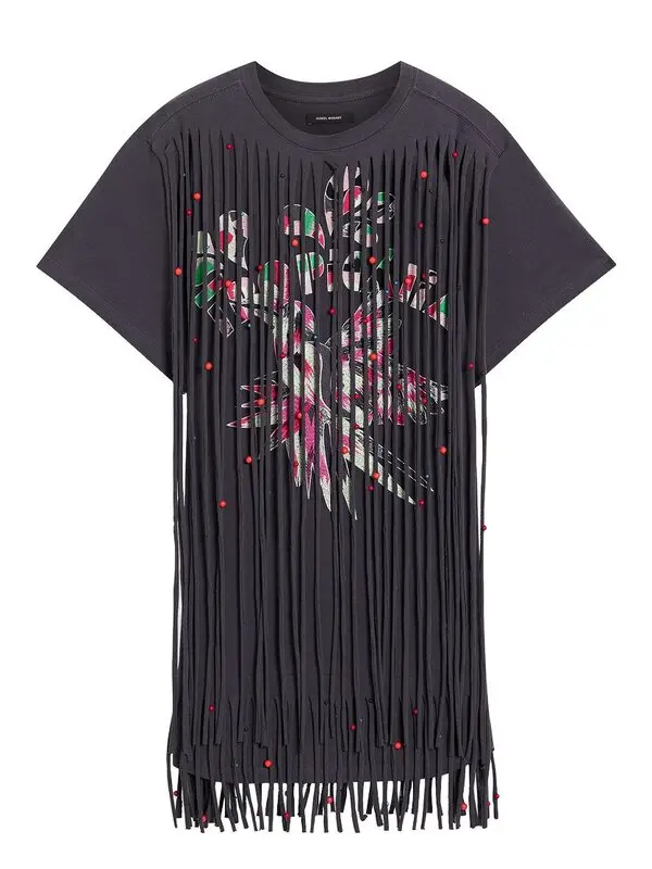 Isabel Marant Fringed Embroidered T-shirt - Charcoal