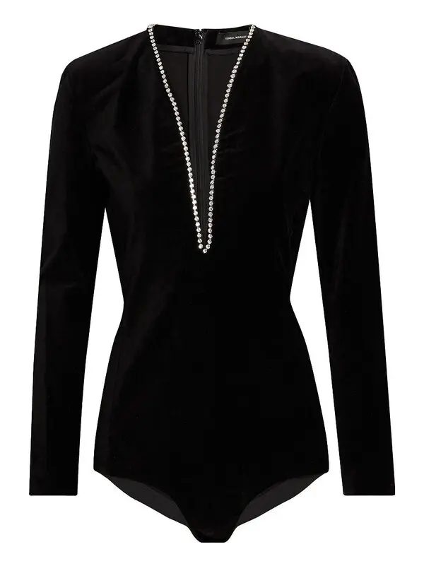 Isabel Marant Qabea Crystal-embellished Velvet Bodysuit - Black