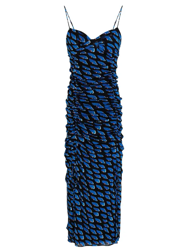 Diane Von Furstenberg Lester Printed Stretch-mesh Midi Dress - Blue