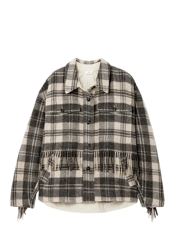 MARANT ETOILE Filora Fringed Checked Jacket - Ecru