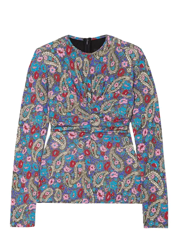 Isabel Marant Linazi Ruched Printed Top - Blue