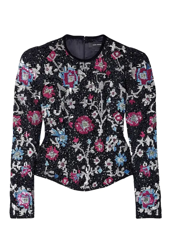 Isabel Marant Milawen Embellished Velvet Blouse - Black