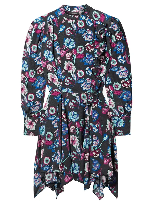 Isabel Marant Verikio Floral-print Silk Mini Dress - Blue