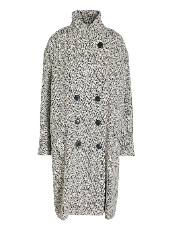MARANT ETOILE Double-breasted Wool-blend Herringbone Coat - Ecru