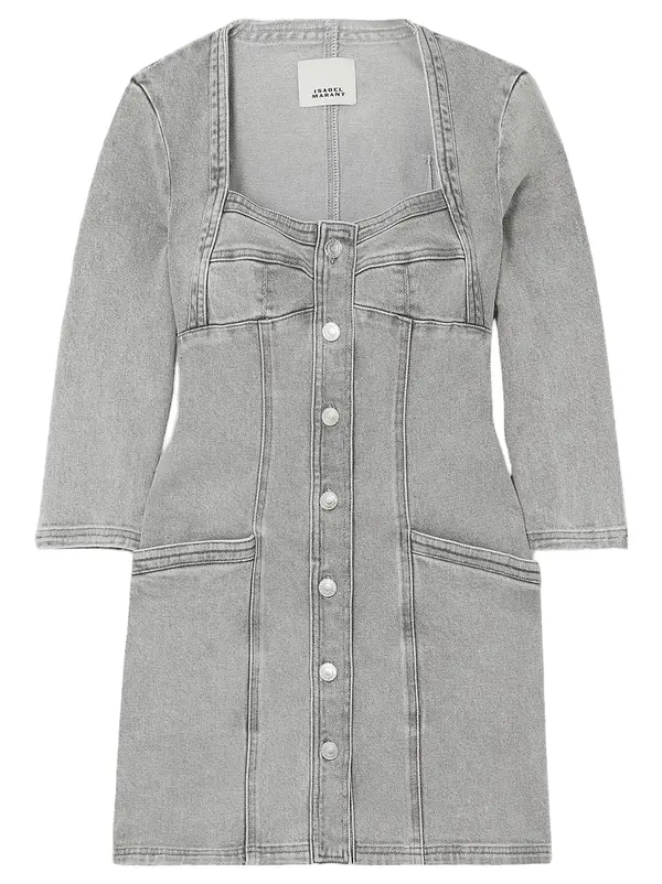 Isabel Marant Vona Denim Mini Dress - Light Gray