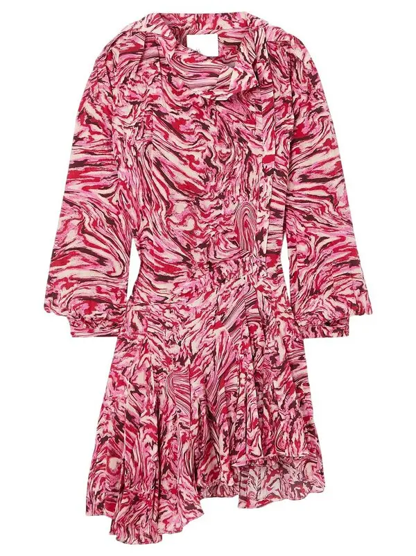 Isabel Marant Tharya Asymmetric Printed Mini Dress - Fuchsia