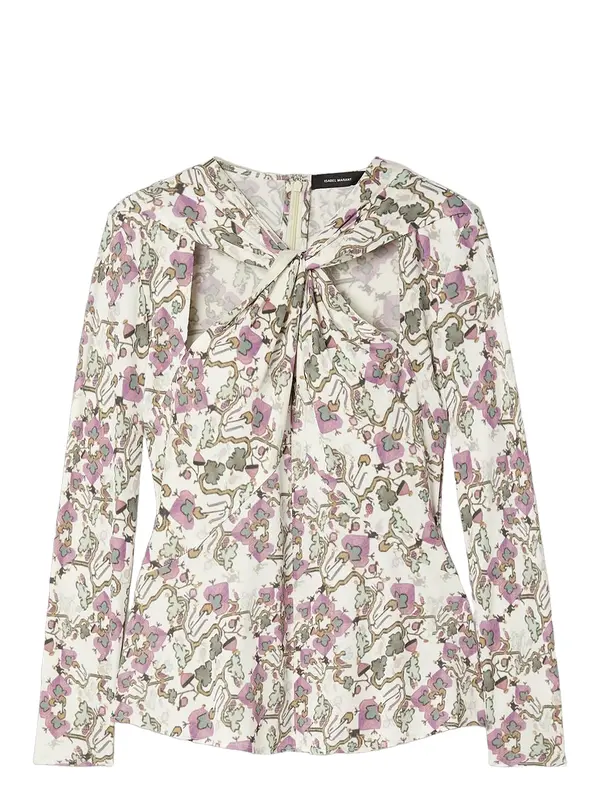 Isabel Marant Juliana Twist-front Cutout Printed Blouse - Lilac