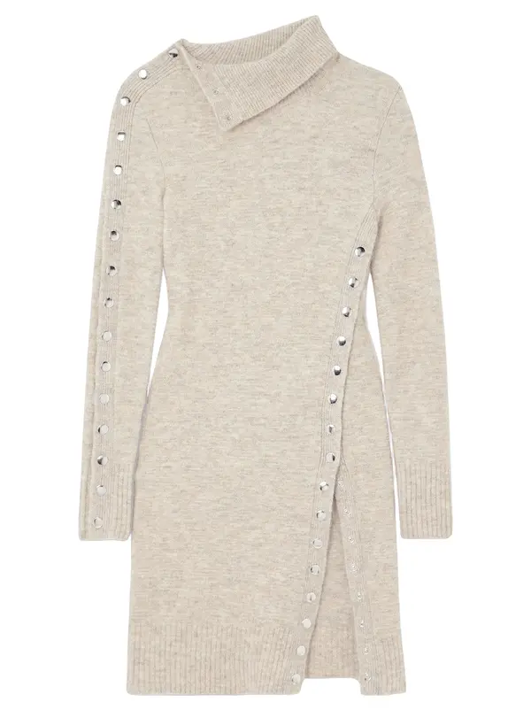 Isabel Marant Marina Embellished Knitted Mini Dress - Beige