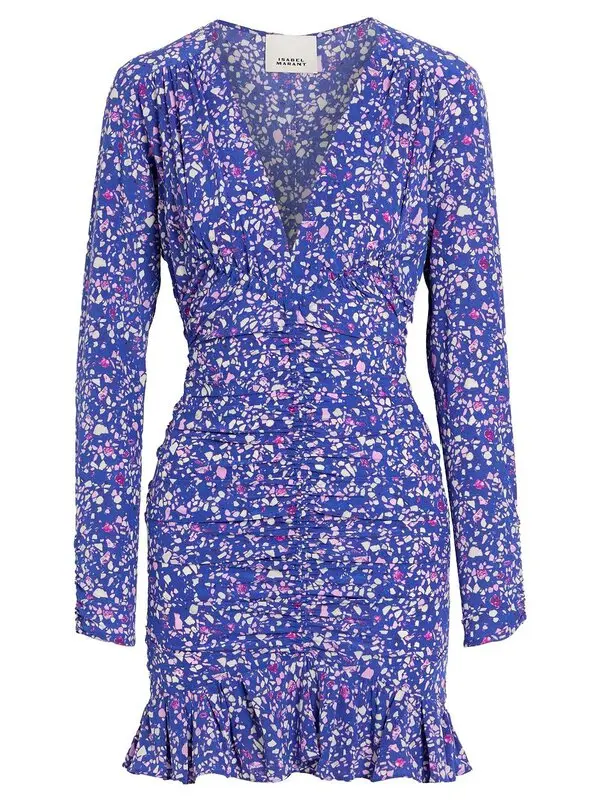 Isabel Marant Lara Ruched Printed Mini Dress - Indigo