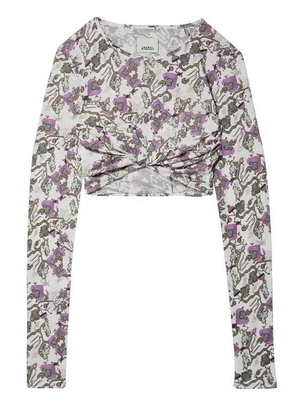 Isabel Marant Jinea Cropped Printed Jersey Top - Lilac
