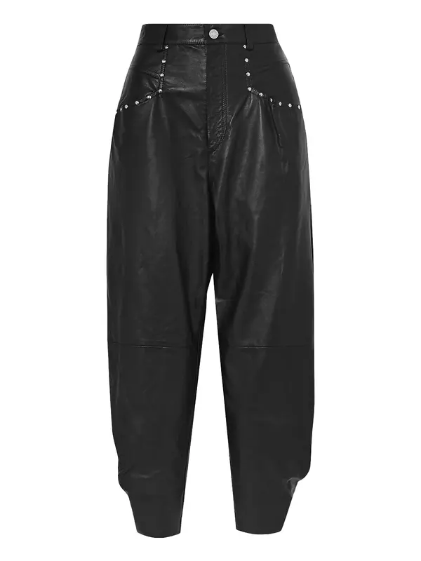 Isabel Marant Studded Tapered Leather Pants - Black