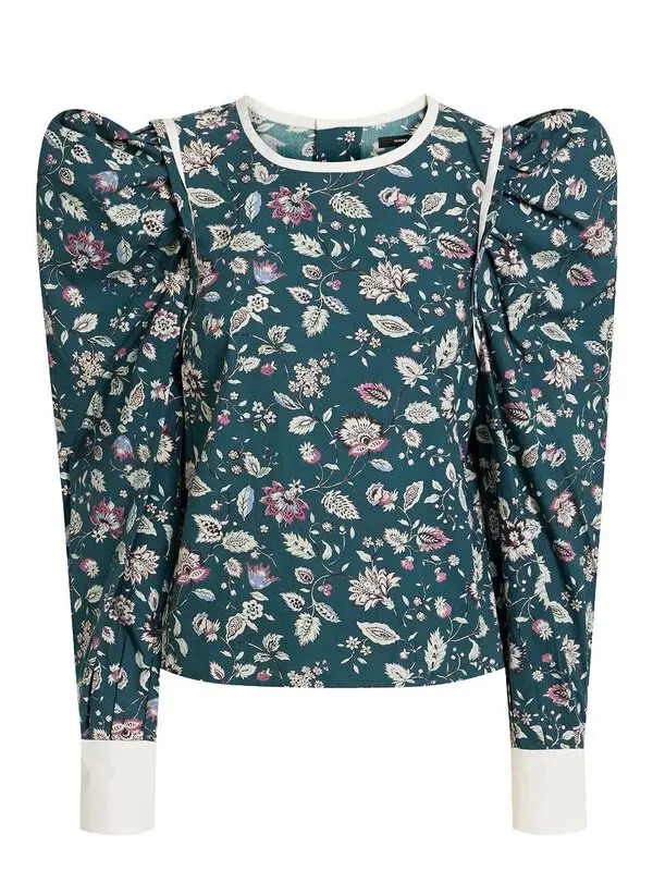 Isabel Marant Printed Cotton-poplin Blouse - Emerald