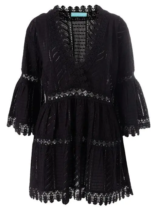 Melissa Odabash Victoria Broderie Anglaise Tiered Minidress - Black