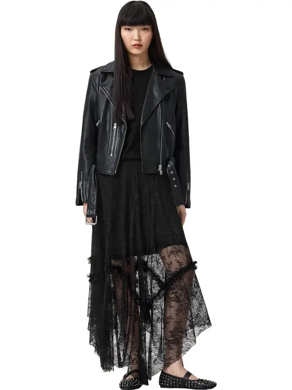 ALLSAINTS Josie Tiered Lace Midi Skirt - Black