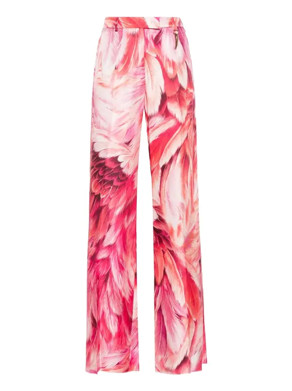 Roberto Cavalli Plumage Print Palazzo Pants - Pink