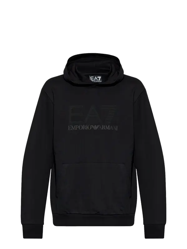 EA7 Logo-print Cotton Hoodie - Black