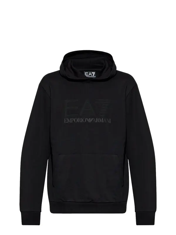 EA7 Logo-print Cotton Hoodie - Black