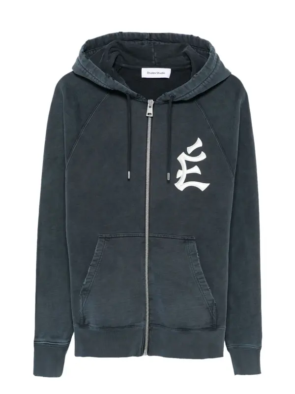 ÉTUDES STUDIO Logo-embroidered Zip-up Hoodie - Blue