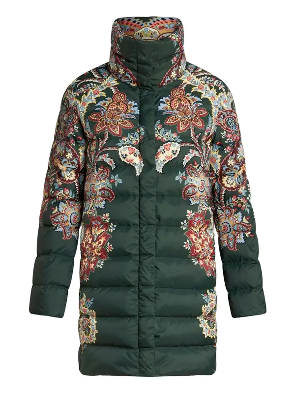 Etro Paisley-print Puffer Coat - Green