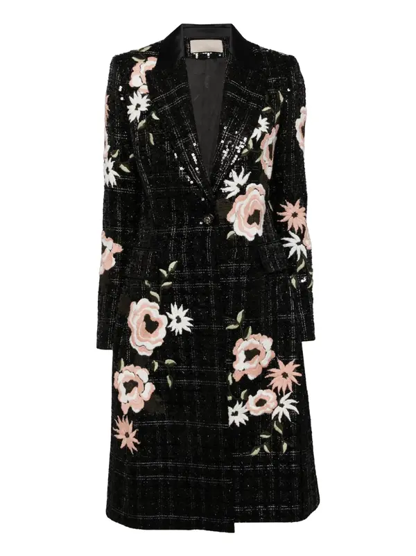 Elie Saab Embroidered Tweed Coat - Black