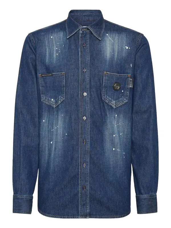 Philipp Plein Denim Long-sleeved Shirt - Blue