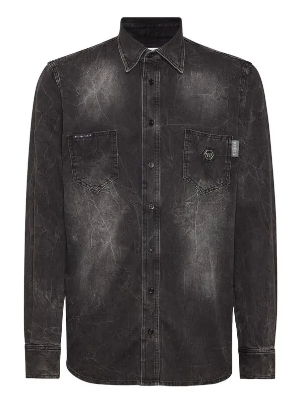 Philipp Plein Skull & Bones Denim Shirt - Grey