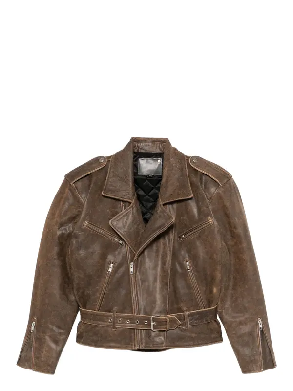 R13 Oversized Shoulder Biker Jacket - Brown