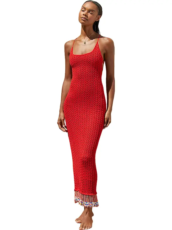 CAPITTANA Ali Beads Knitted Maxi Dress - Red