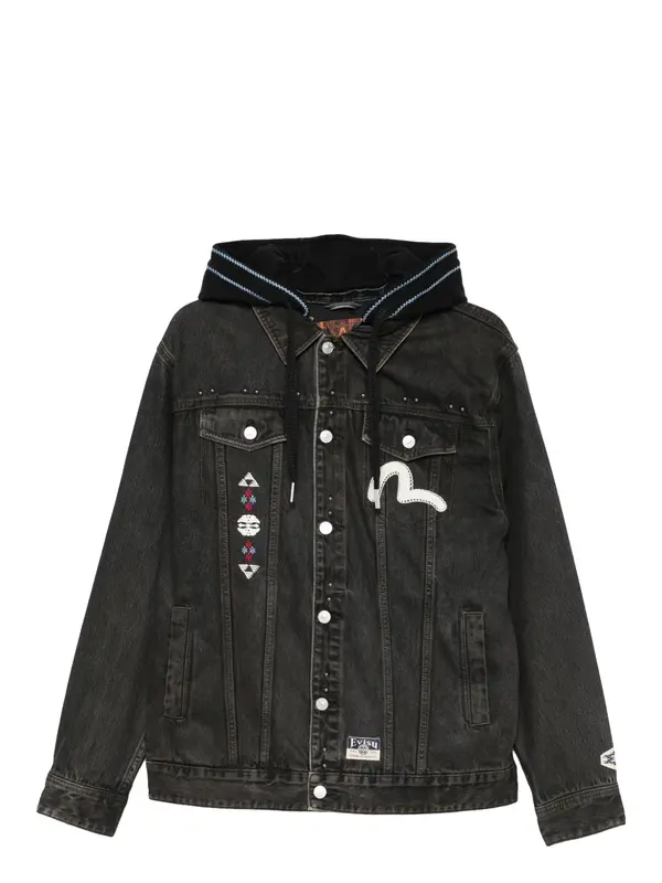 EVISU Patchwork Denim Trucker Jacket - Black