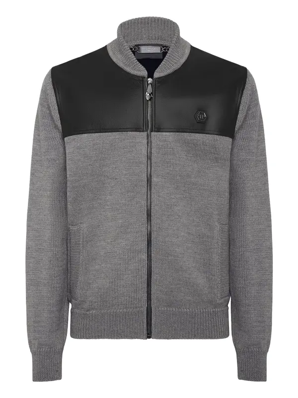 Philipp Plein Skull Intarsia Bomber Jacket - Grey
