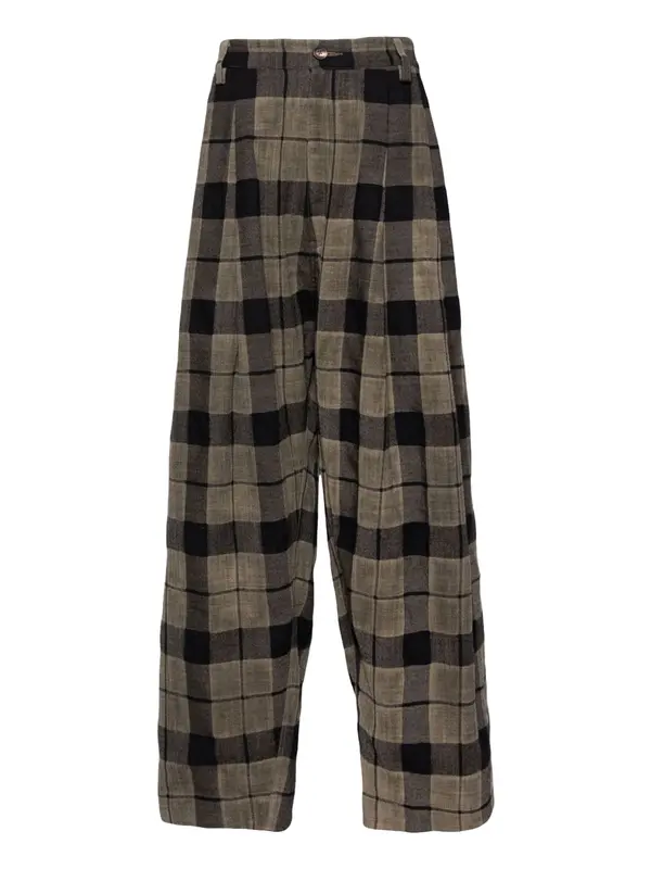 ZIGGY CHEN Checked Straight-leg Trousers - Grey