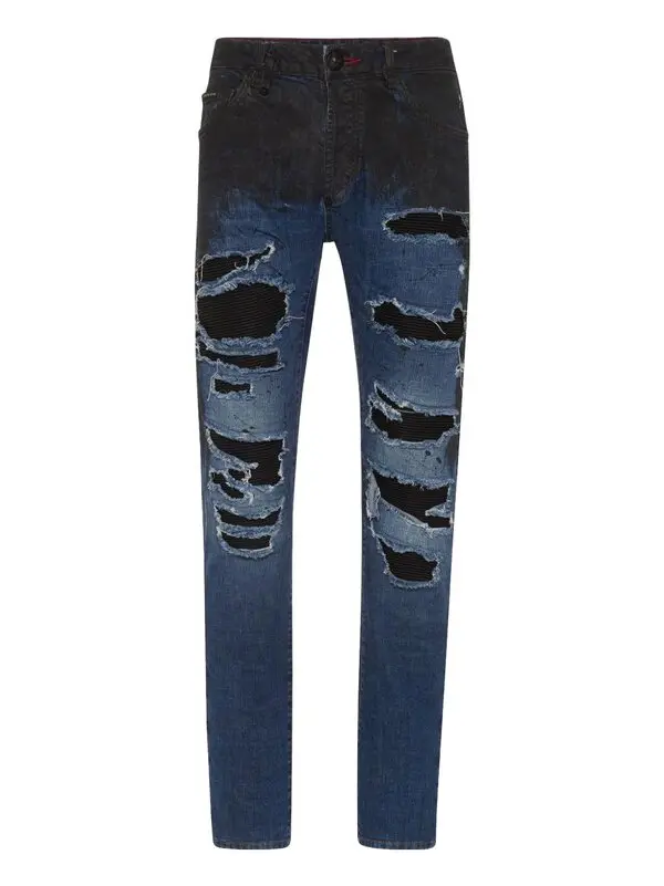 Philipp Plein Leather Pocket Super-straight Jeans - Blue